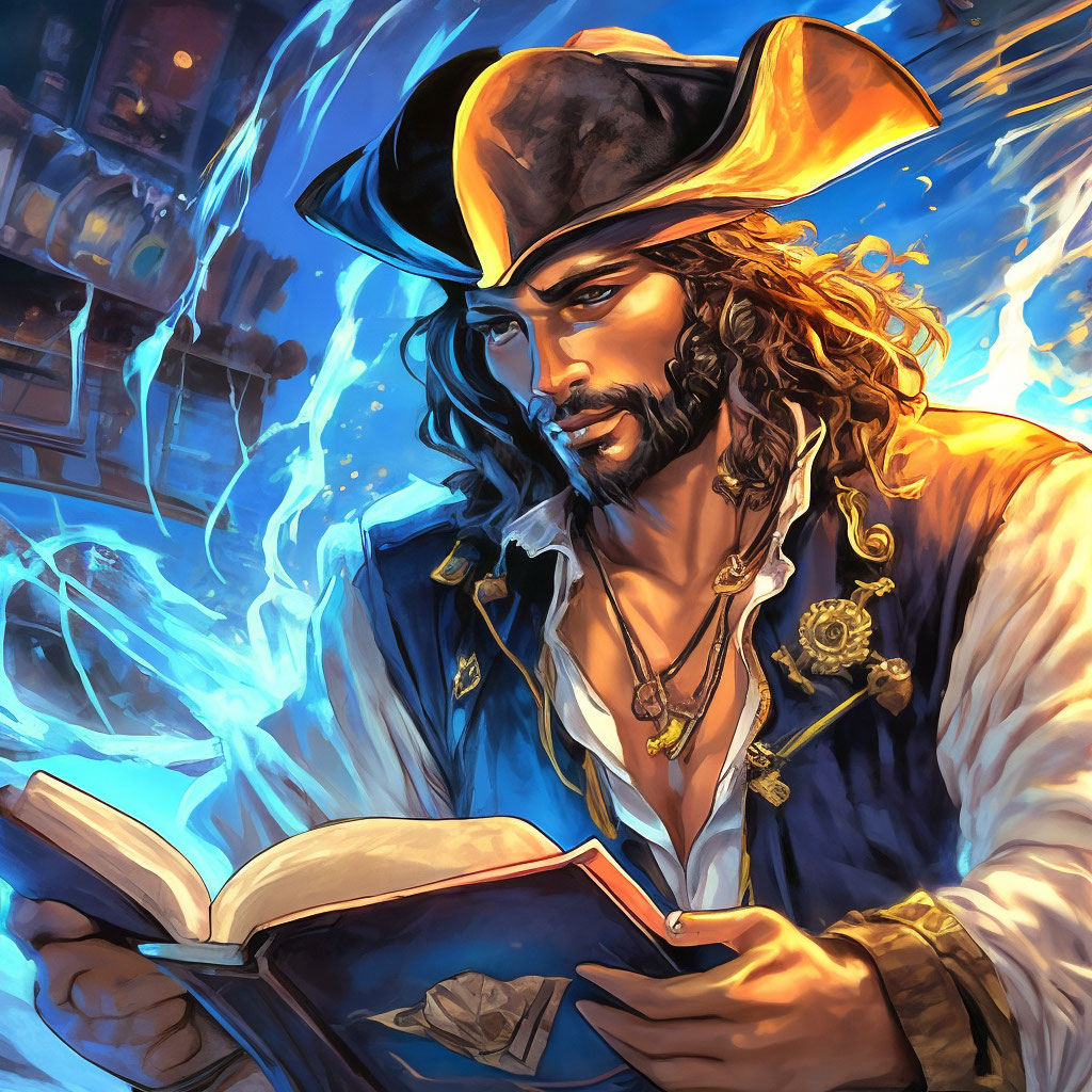 "🧭 handsome pirate read the book, …" — image created in Shedevrum