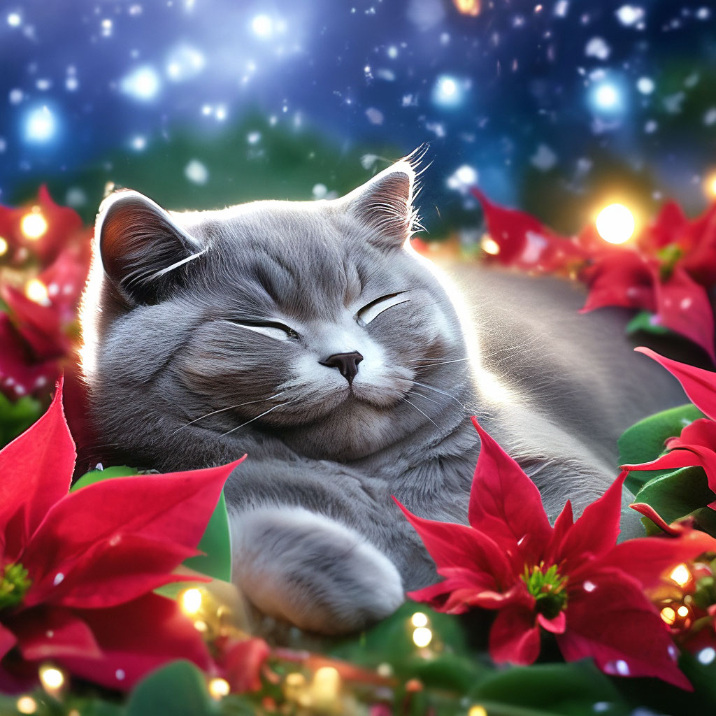 «@ЭтоЯ, серый британский кот уснул …» — картинка создана в Шедевруме