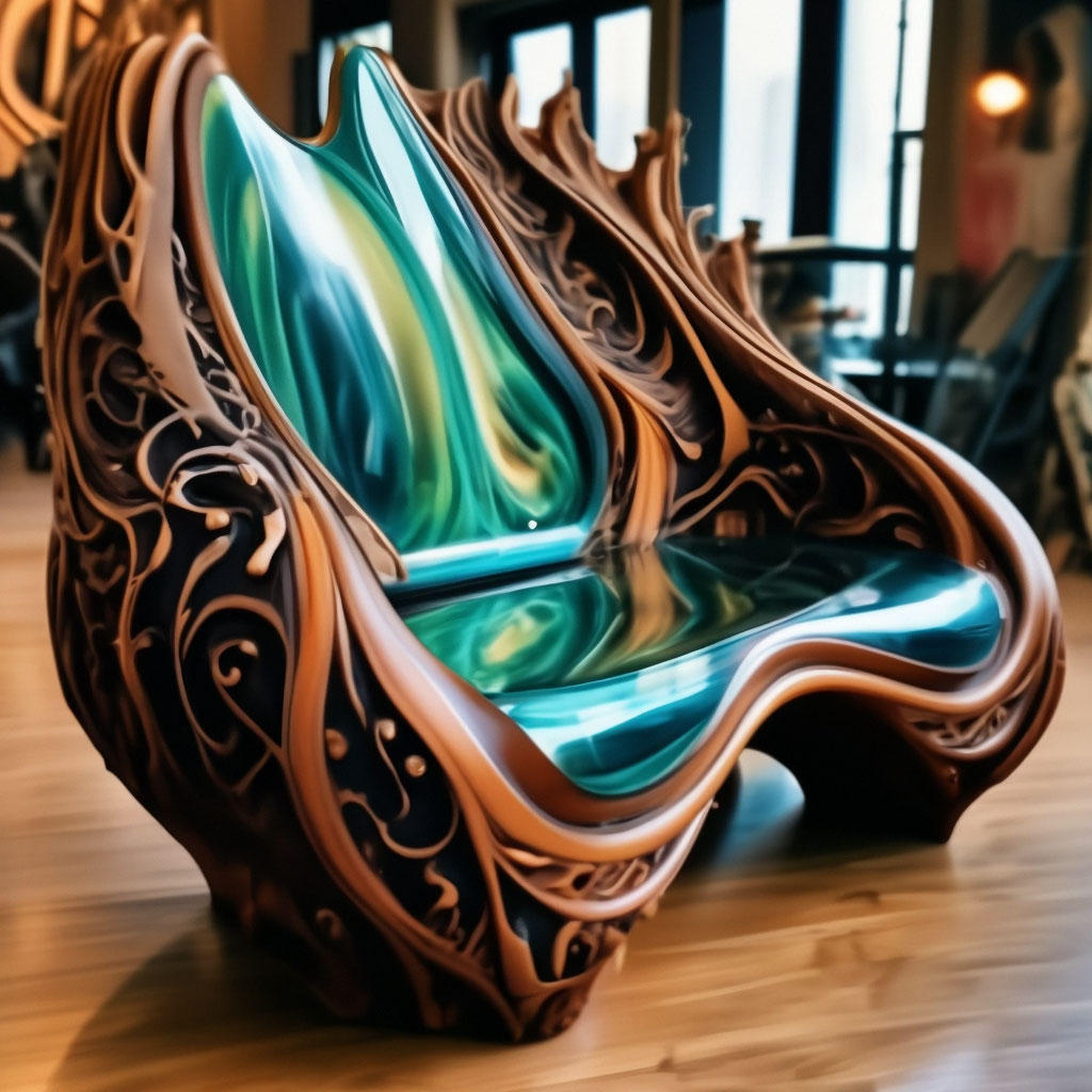 "Alien, alien fractal carved sofa made…" — image created in Shedevrum