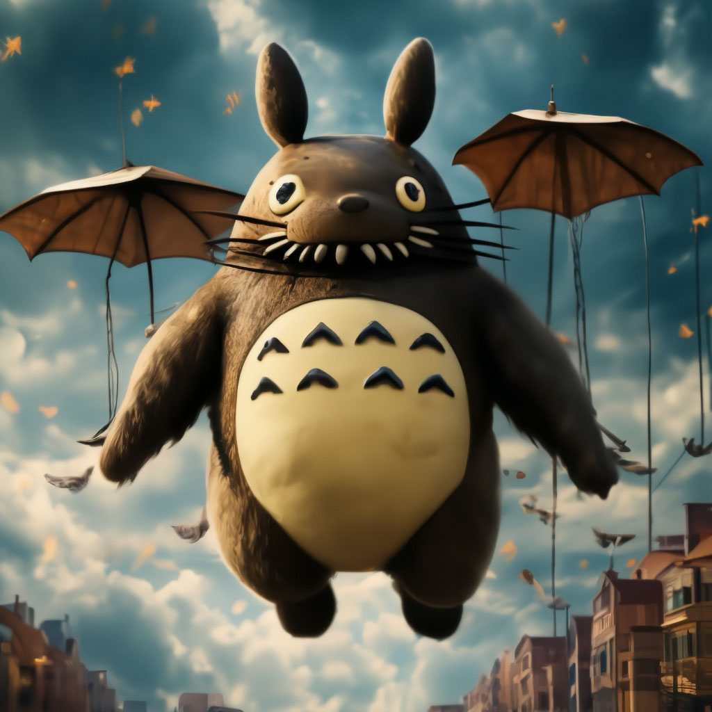 Totoro Flying With Umbrella