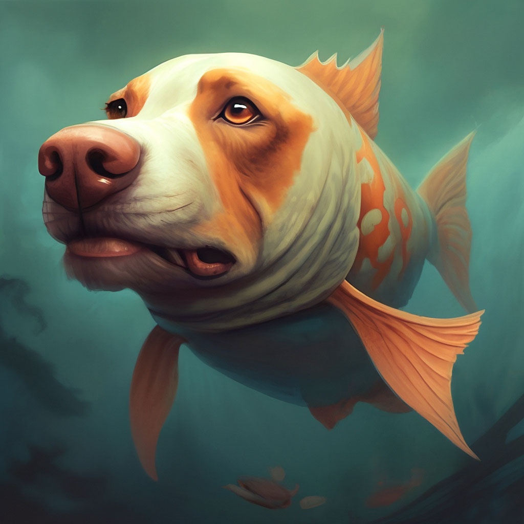 "A fish with a dog's head" — image created in Shedevrum