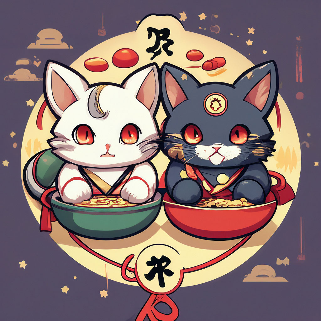Cute Yin Yang Cat Anime Drawings