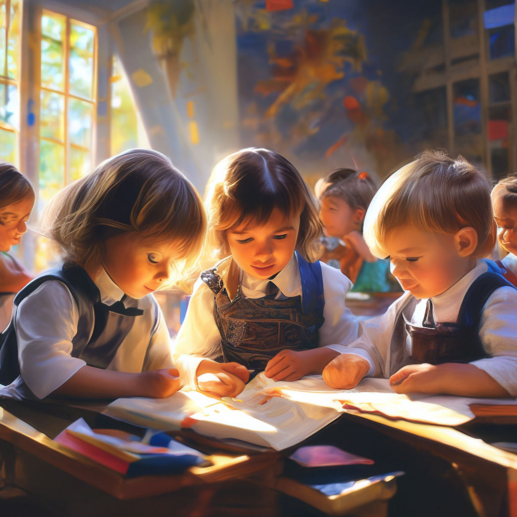 "Children are learning" — image created in Shedevrum