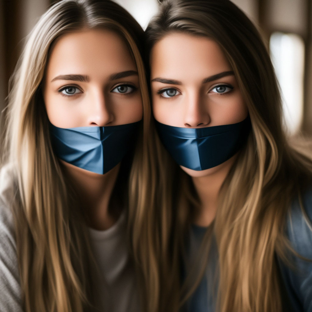 "Two girls, boyfriend duct tape gagged" — image created in Shedevrum