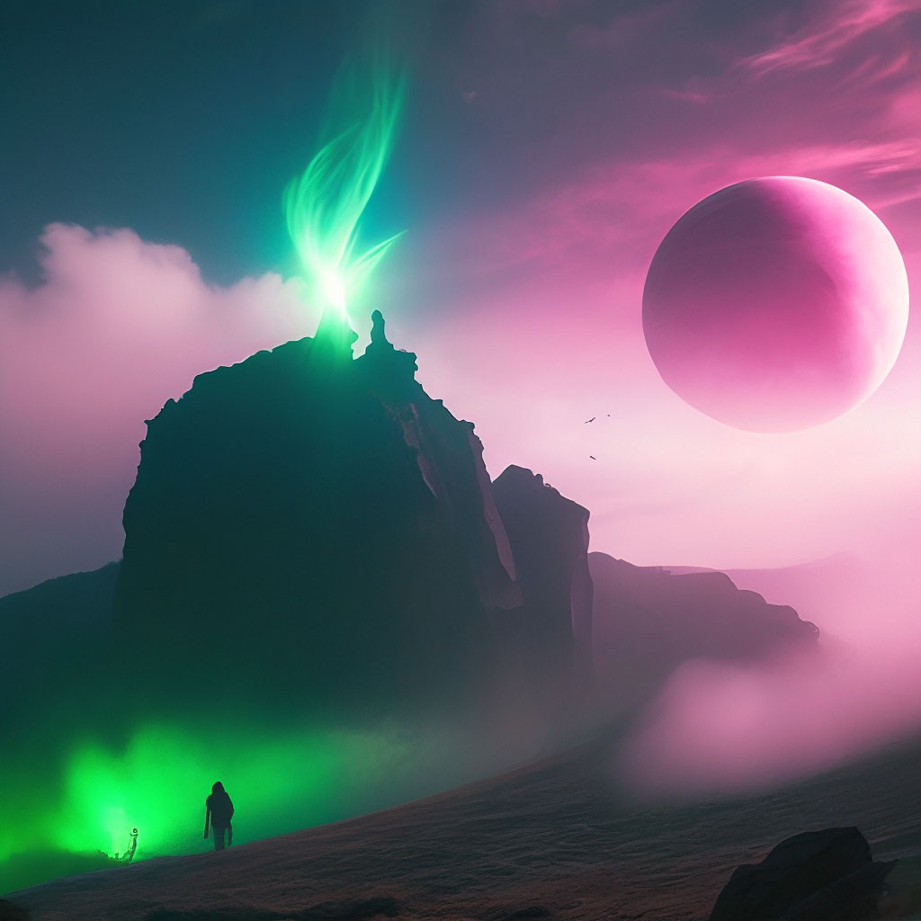 "A mystical mysterious beautiful cliff…" — image created in Shedevrum