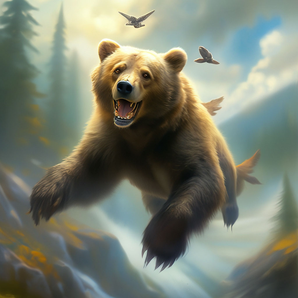 "Bear in flight" — image created in Shedevrum
