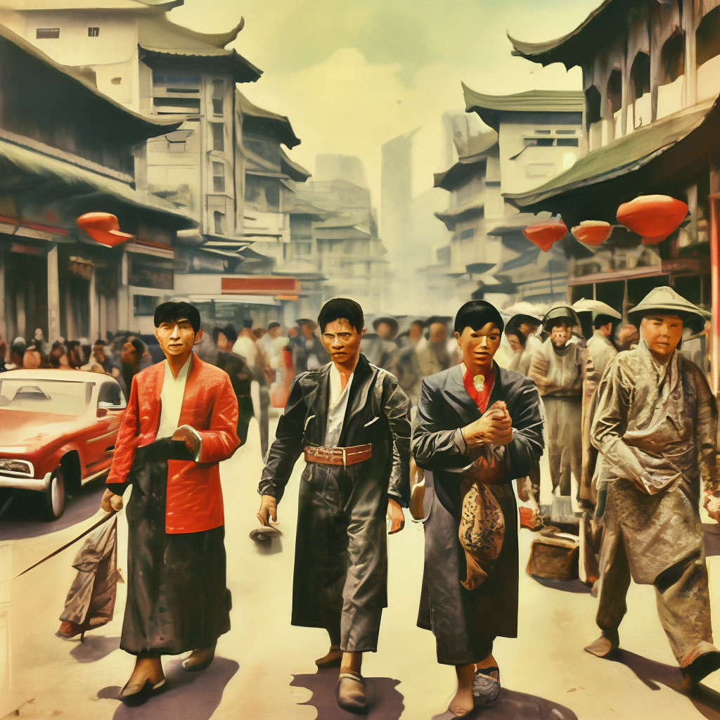 "Chinese triad gangs on the streets of…" — image created in Shedevrum