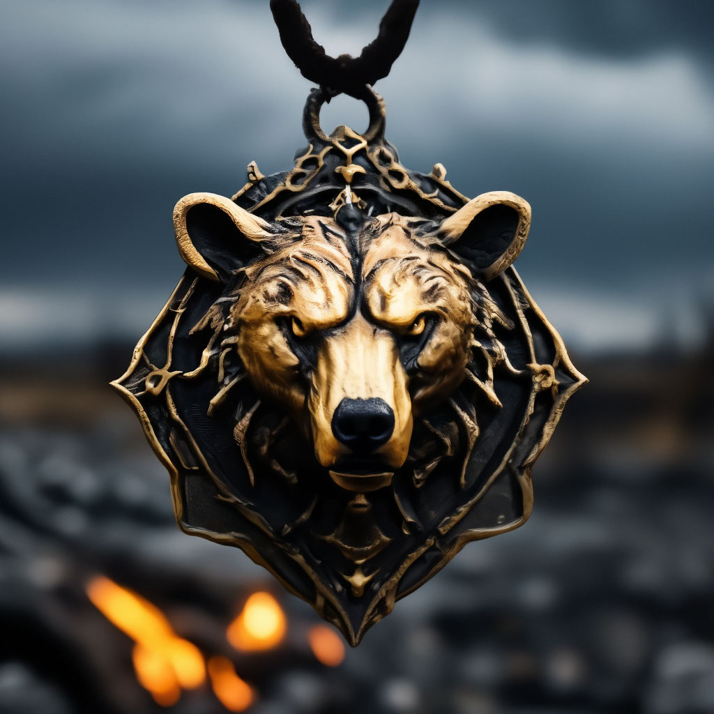 "Fire bear amulet made of metal" — image created in Shedevrum