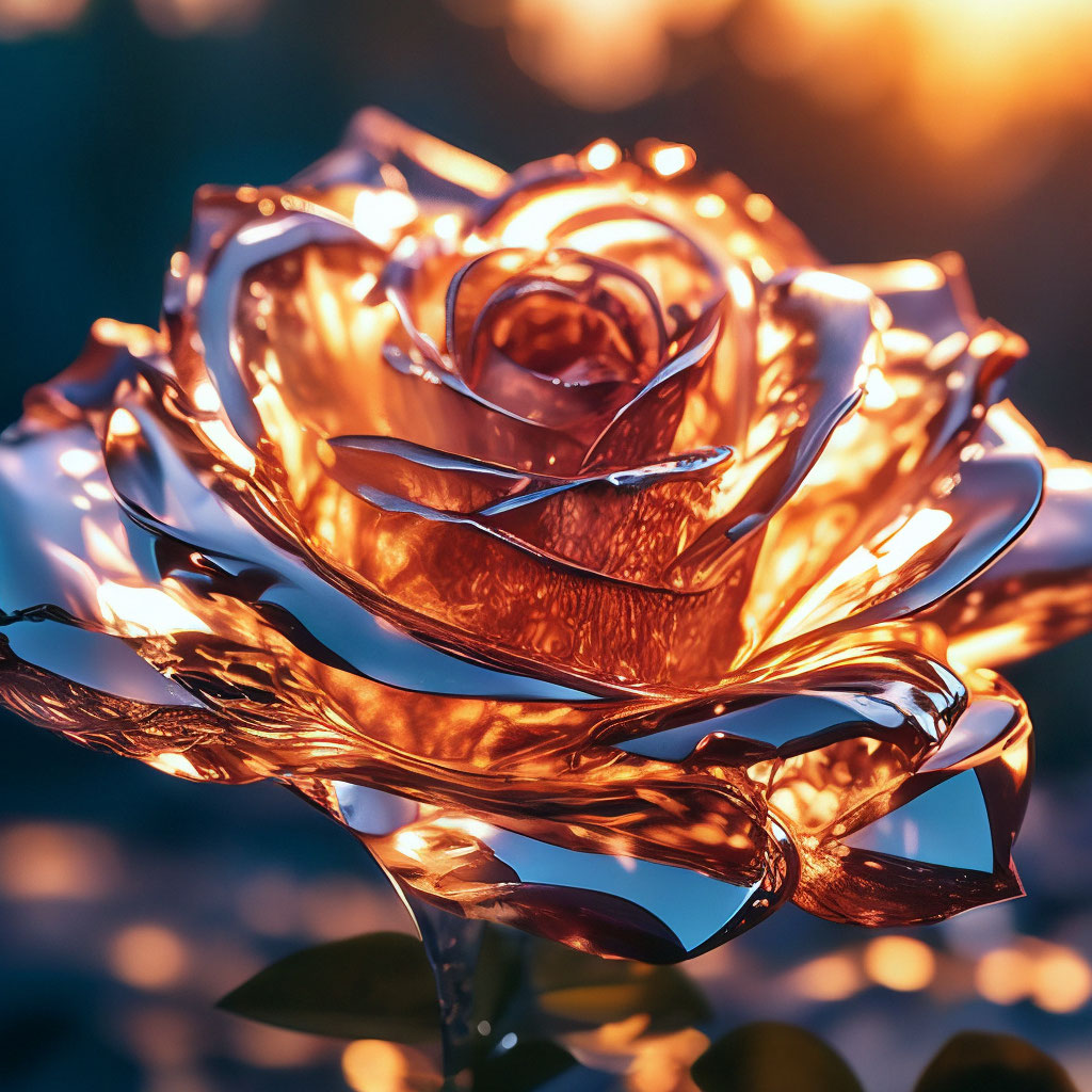 "Fabulous big rose flower made of sunset, lava and liquid steel ...