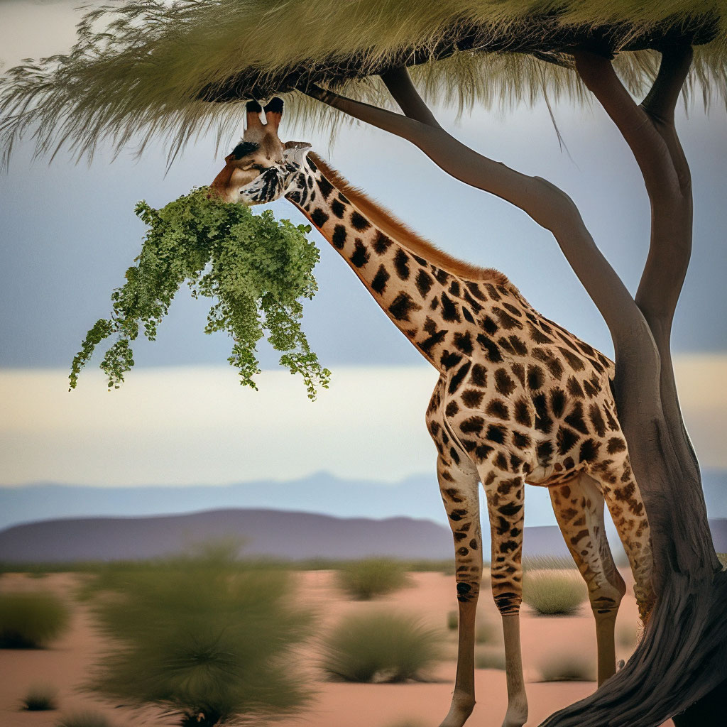 Giraffe Eating Leaves From A Tree