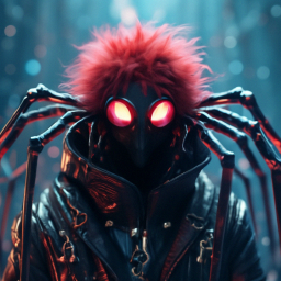 "Mr. Spider, fairy tale illustration, puffy ruff collar, neon acrylic ...