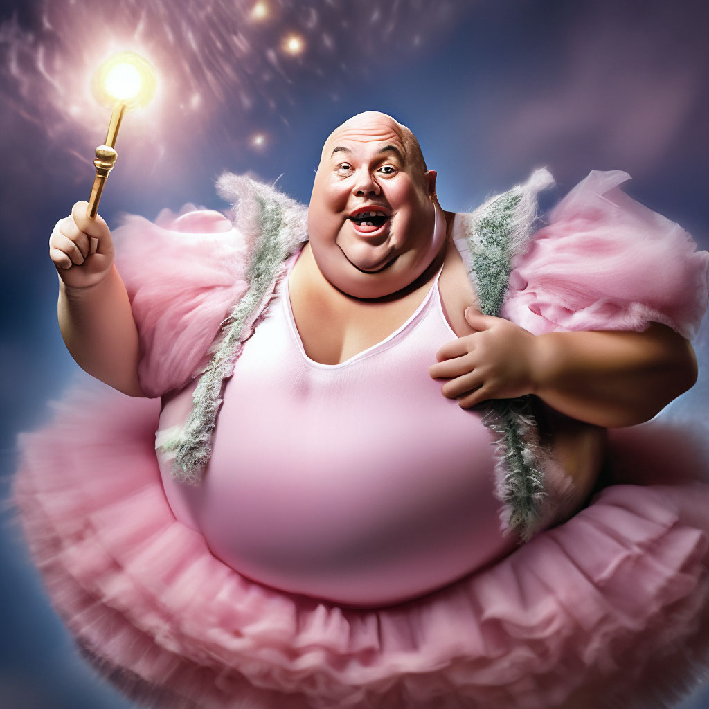 "Fat bald man - fairy godmother in a tutu with a magic wand, cute ...