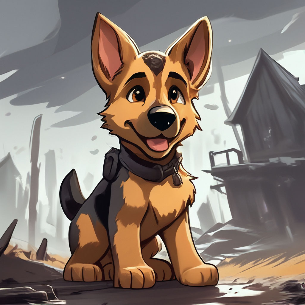 Cute German Shepherd Cartoon Kawaii Style German Shepherd With Big,