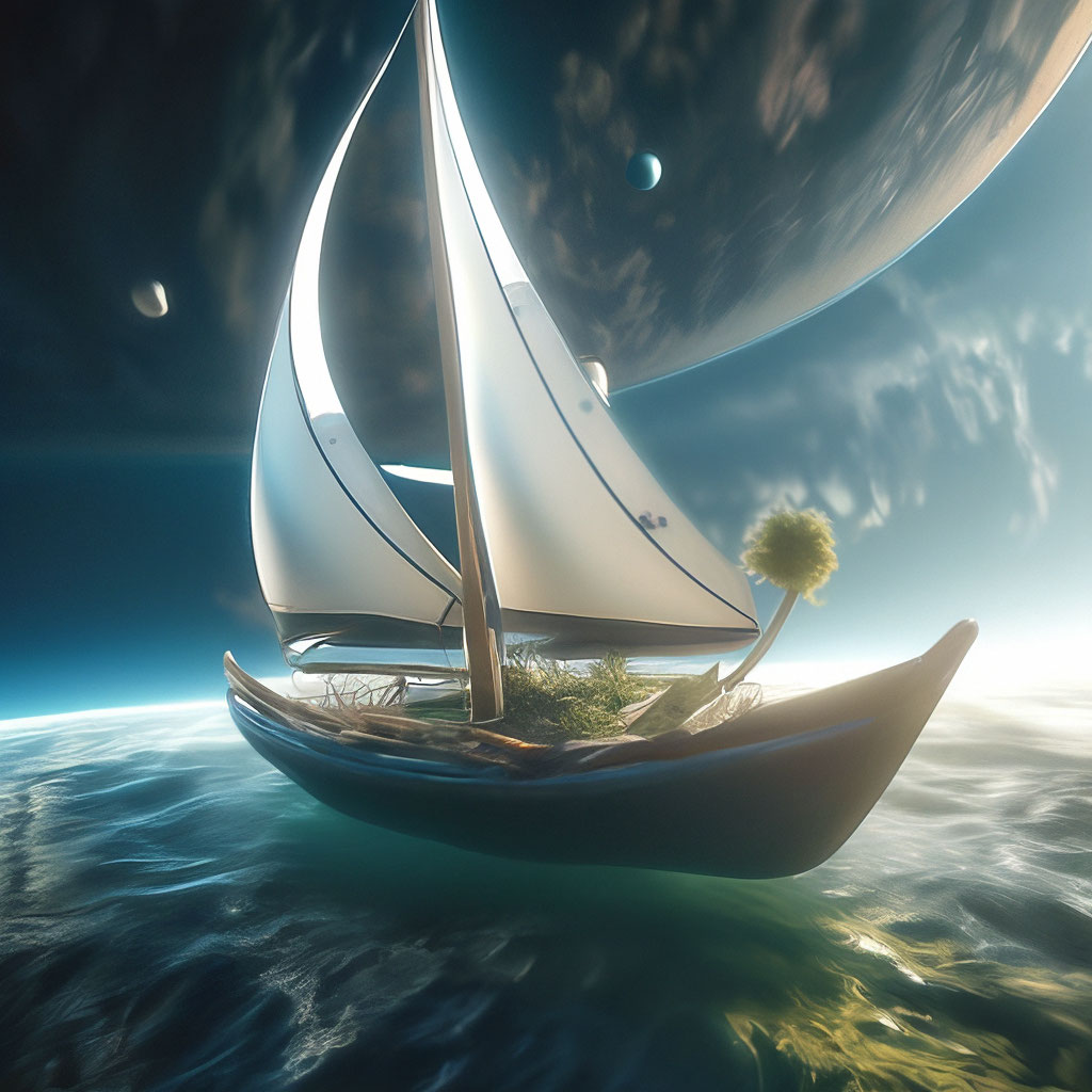 "Интересненько space drift on a raft …" — image created in Shedevrum