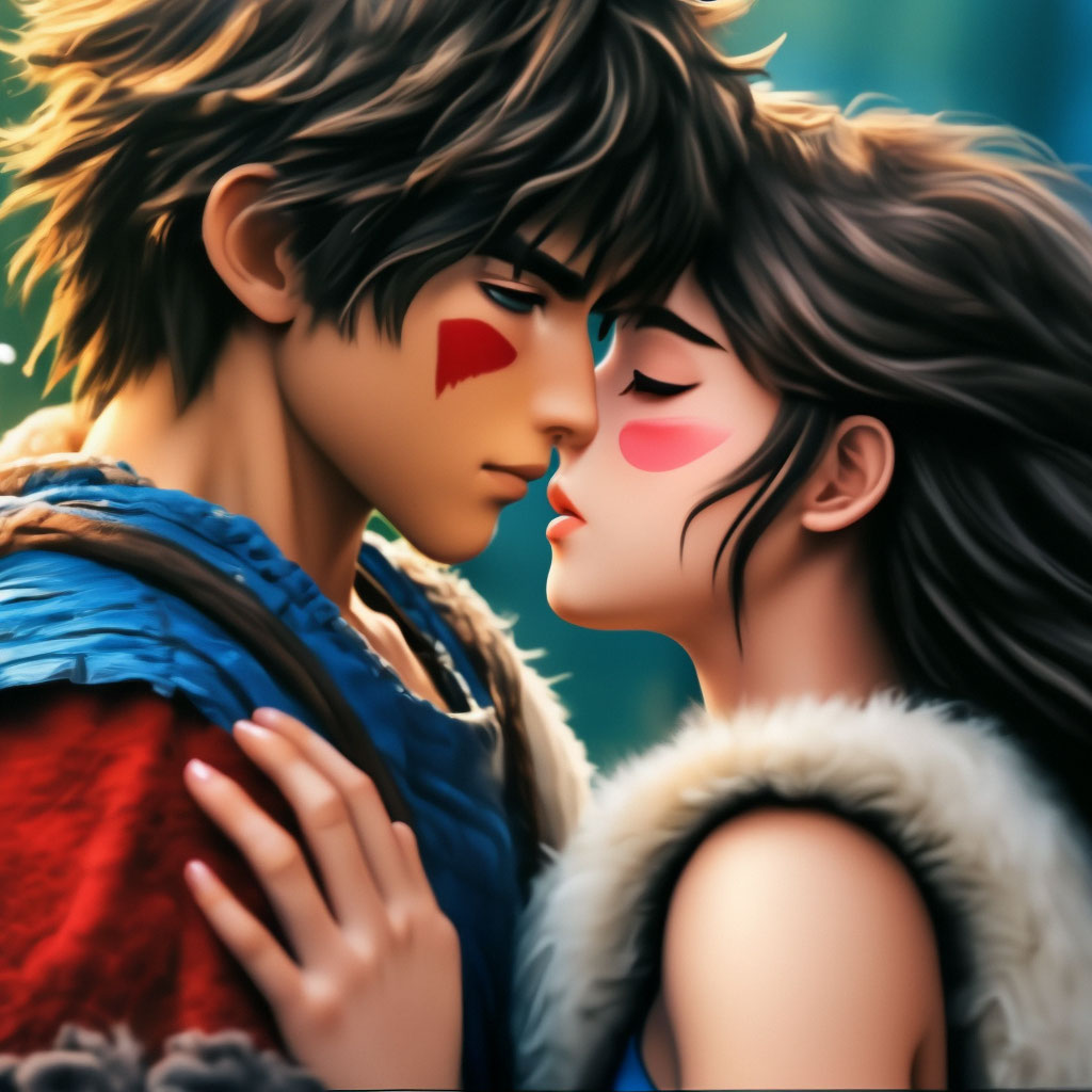 Prinsesse Mononoke Ashitaka Og San Kiss