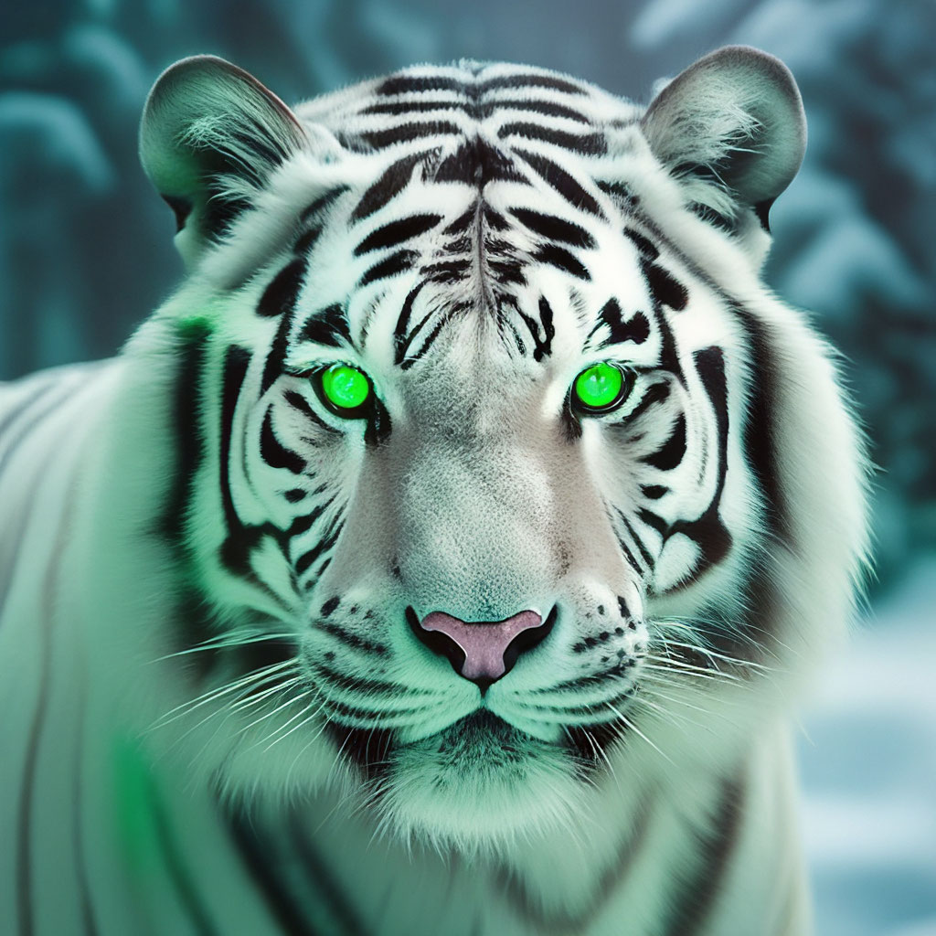 White tiger with green eyes in winter image created in Shedevrum