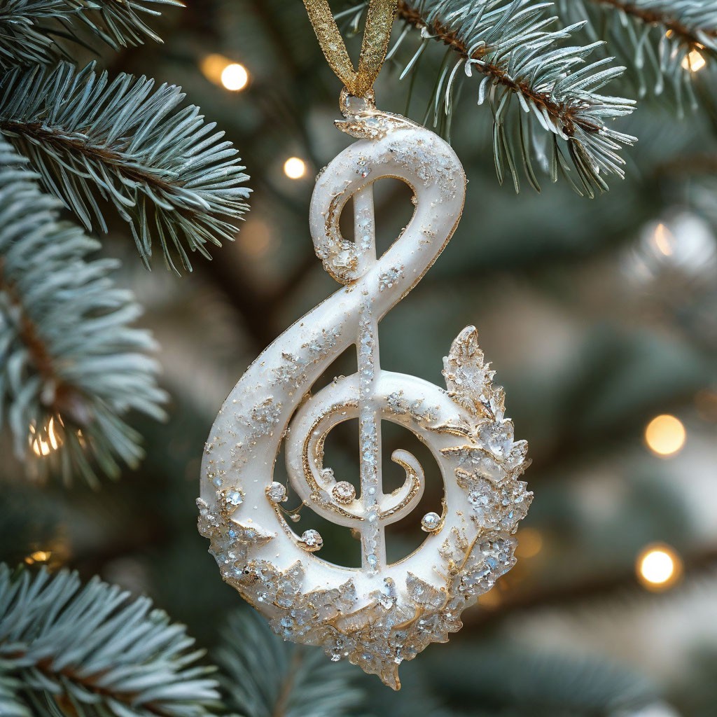 "White crystal treble clef decorated with micro crystals sapphires ...