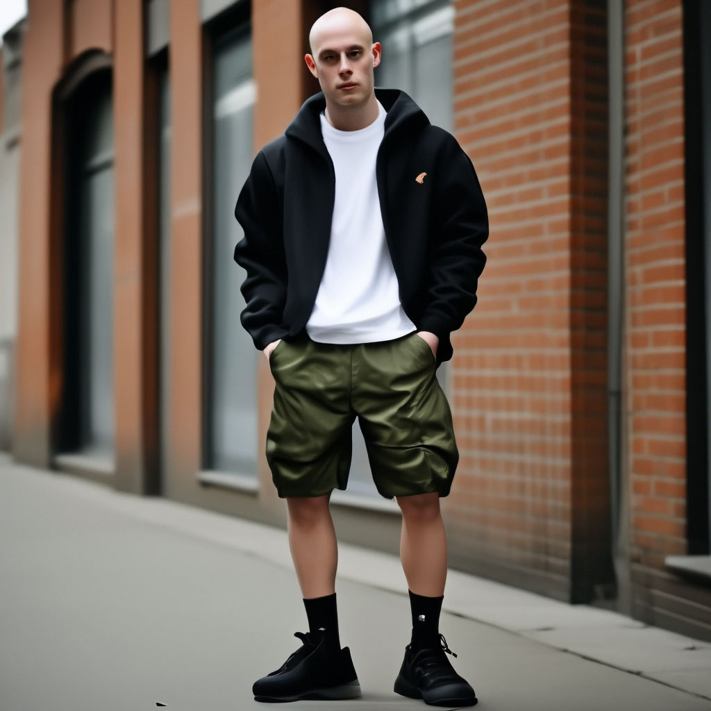 «Скинхед в карго шортах и Nike …» — картинка создана в Шедевруме