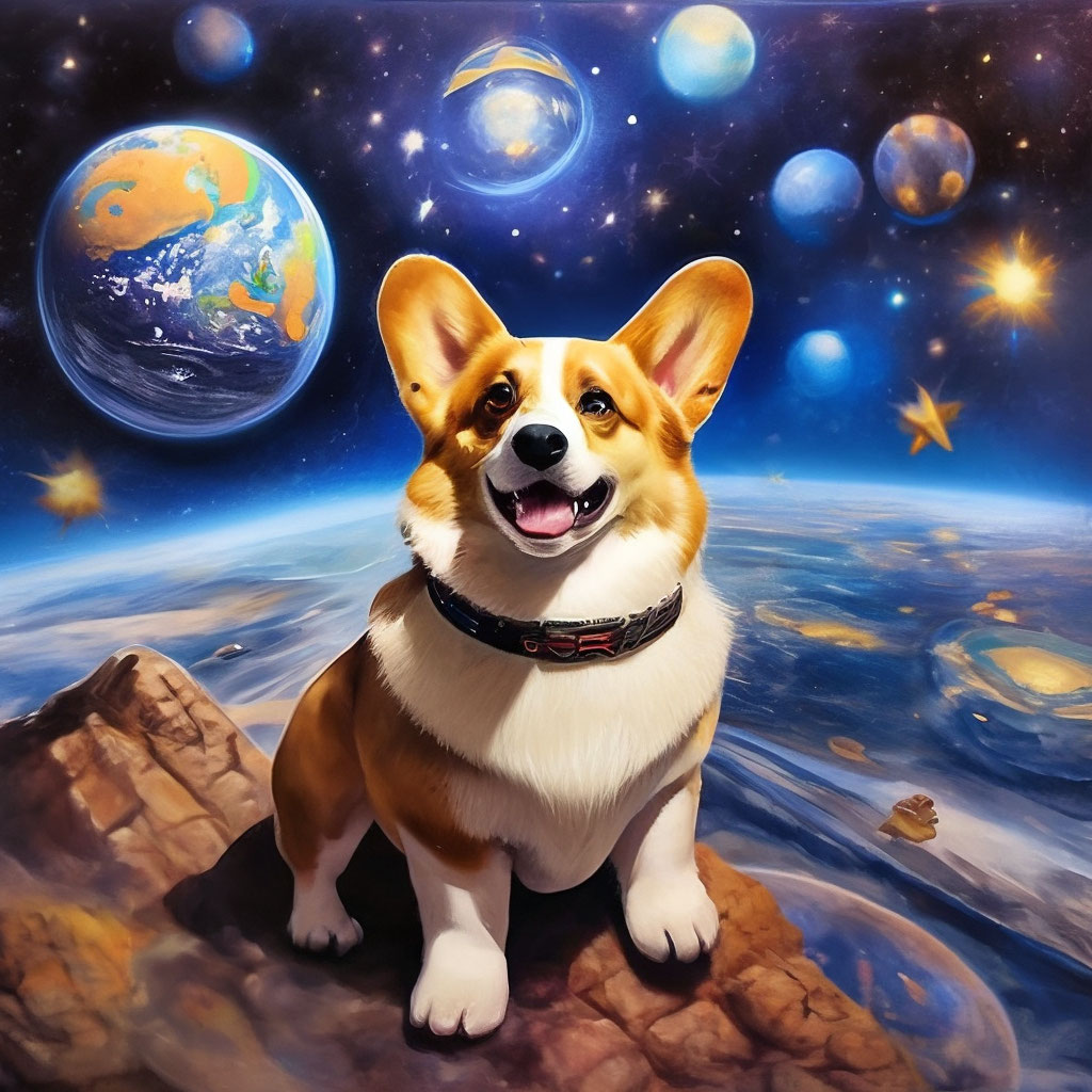 "Corgi east universe" — image created in Shedevrum