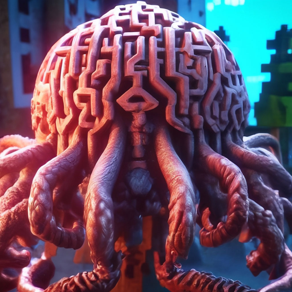"Cthulhu brain, minecraft style, …" — image created in Shedevrum