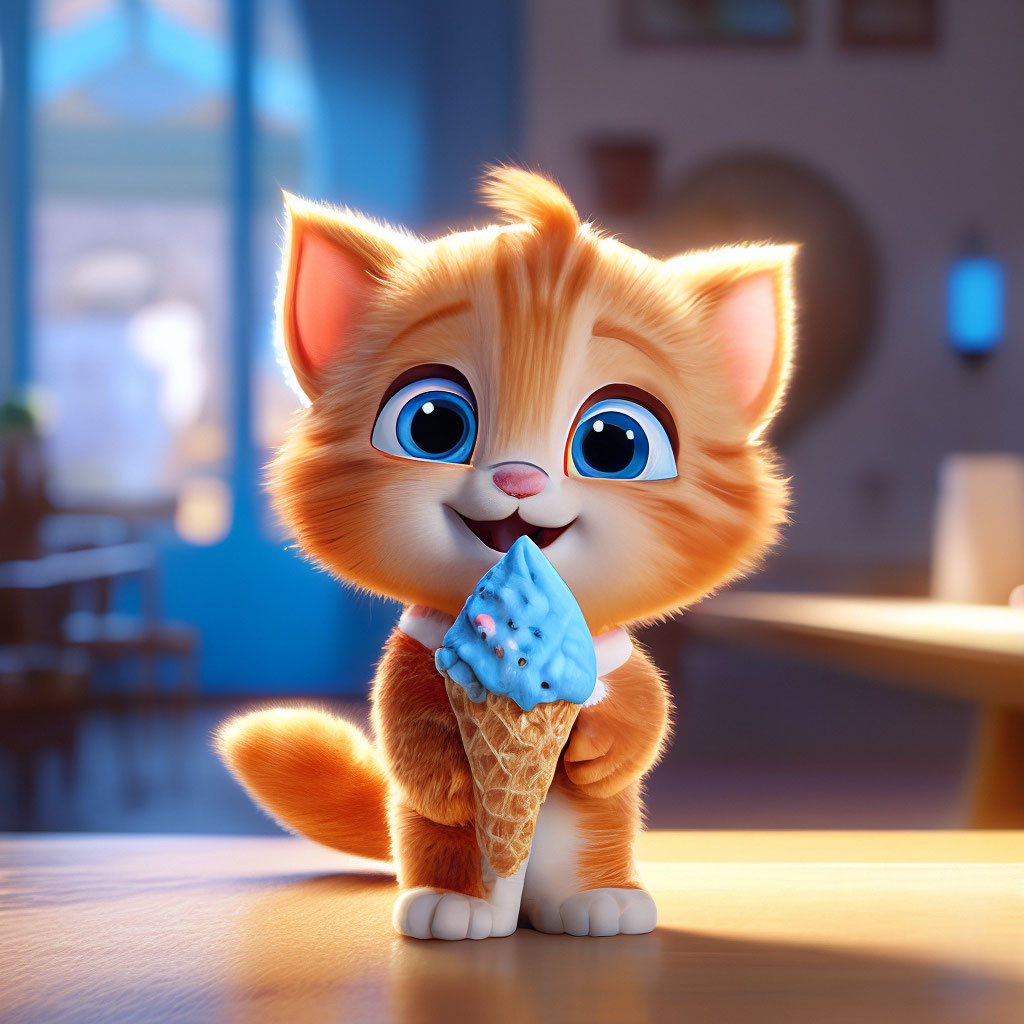 "Hyper-cute ginger kitten with ice …" — image created in Shedevrum