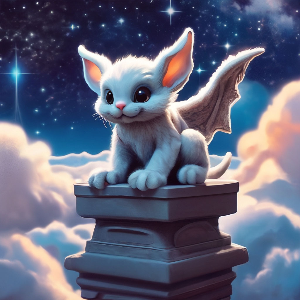 "Small fluffy cute gargoyle with a …" — image created in Shedevrum