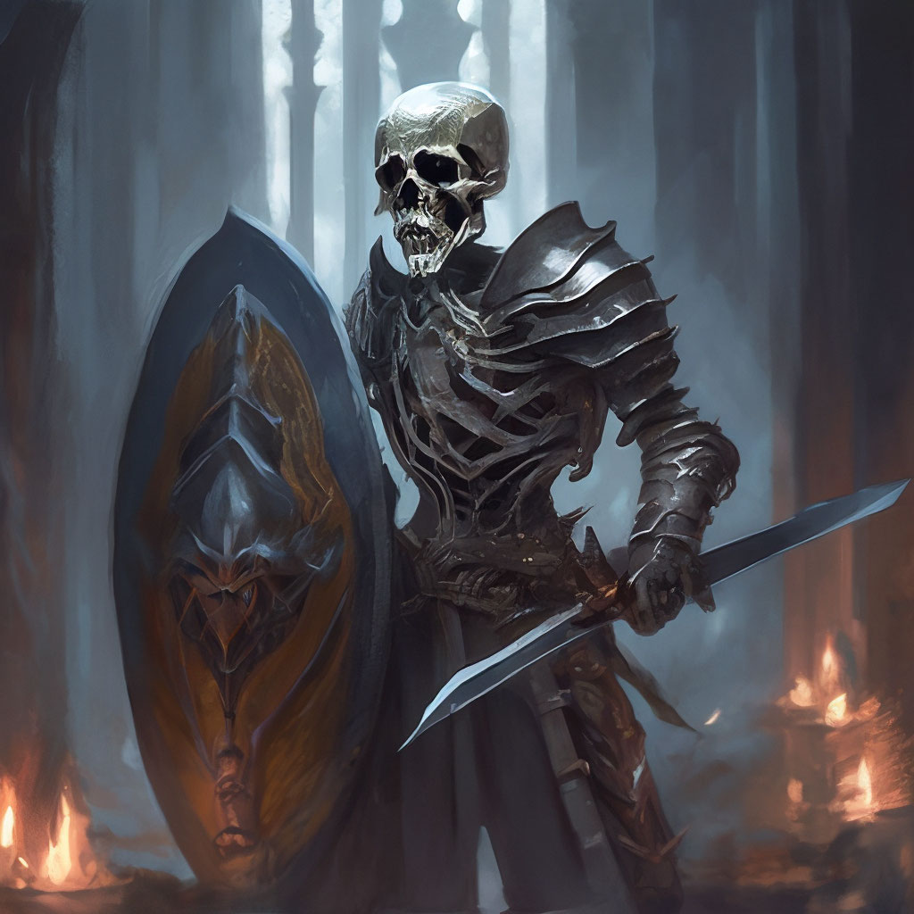 "A skeleton with a shield … | Срулетто" — image created in Shedevrum