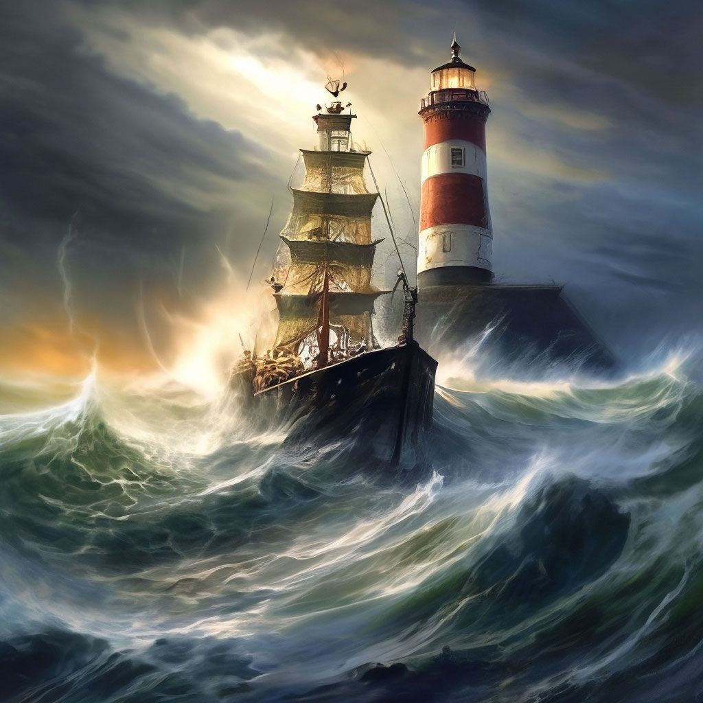 Lighthouse Storm Ship