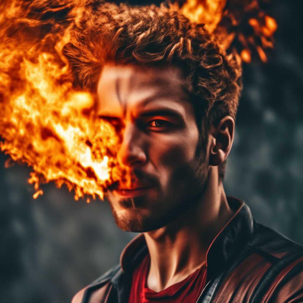 "Fire-breathing man , professional …" — image created in Shedevrum