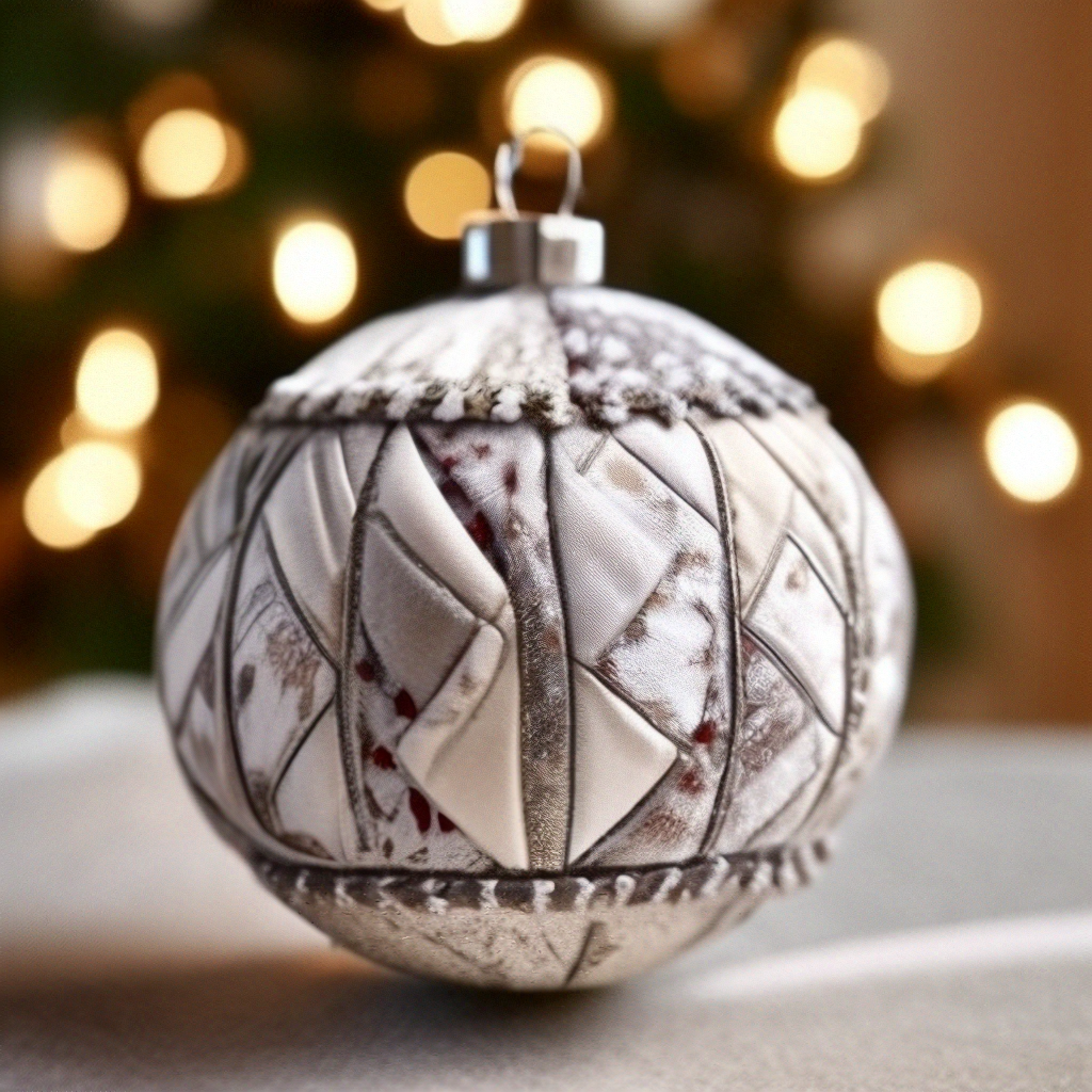 "A large white ball with a delicate pattern and silver painting ...