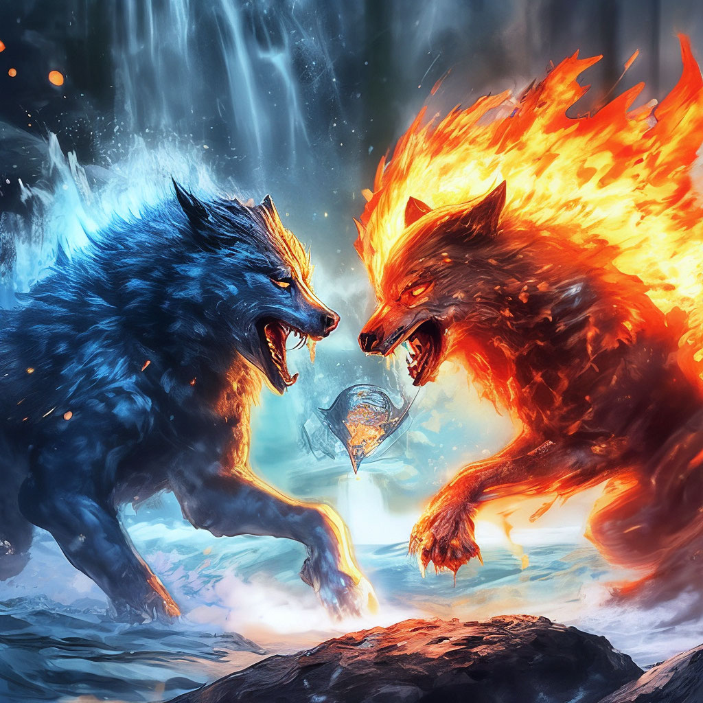 Water Wolf Vs Fire Buy 5 Pieces Abstract Animal Fire And Water Wolf