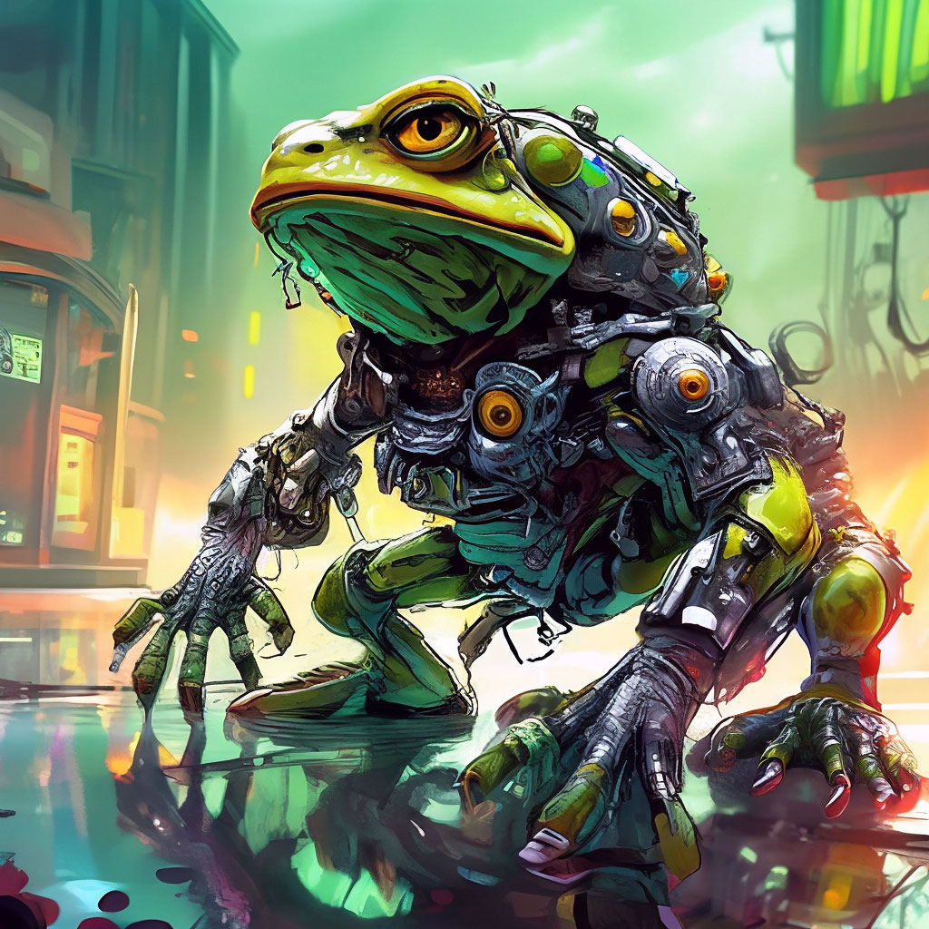 «Диджитал арт , жабка киборг , …» — картинка создана в Шедевруме