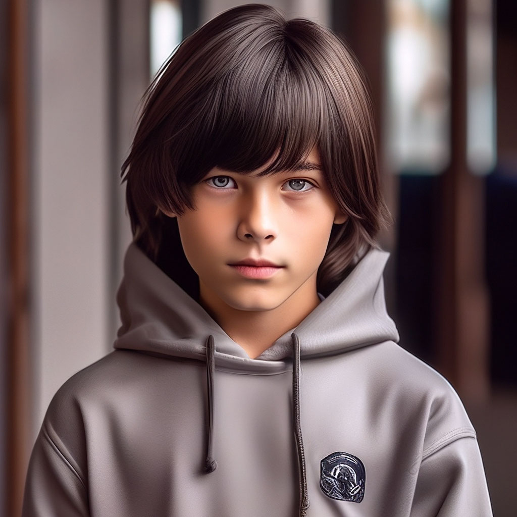 "Real man cool boy 12 years old in a sweatshirt with dark hair with ...