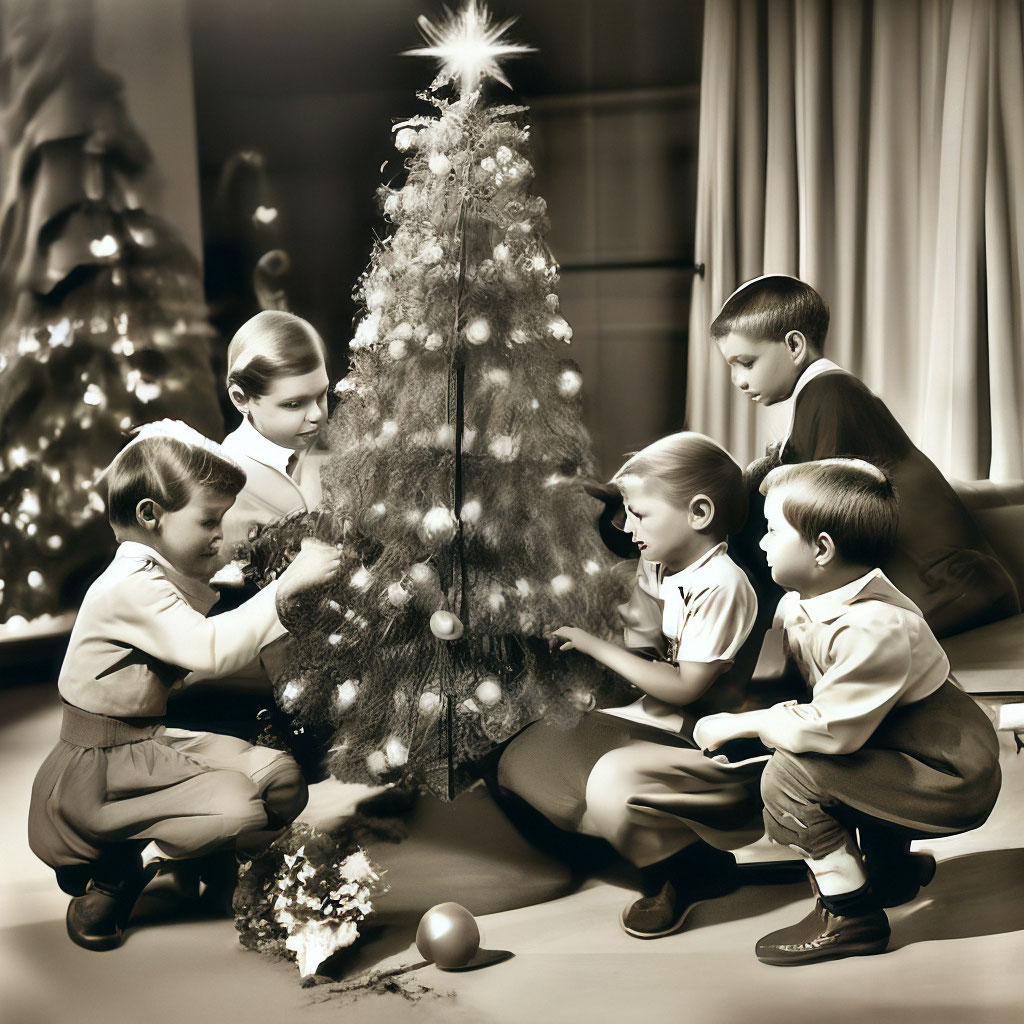 "The Christmas tree and the children who decorate it for the New Year ...