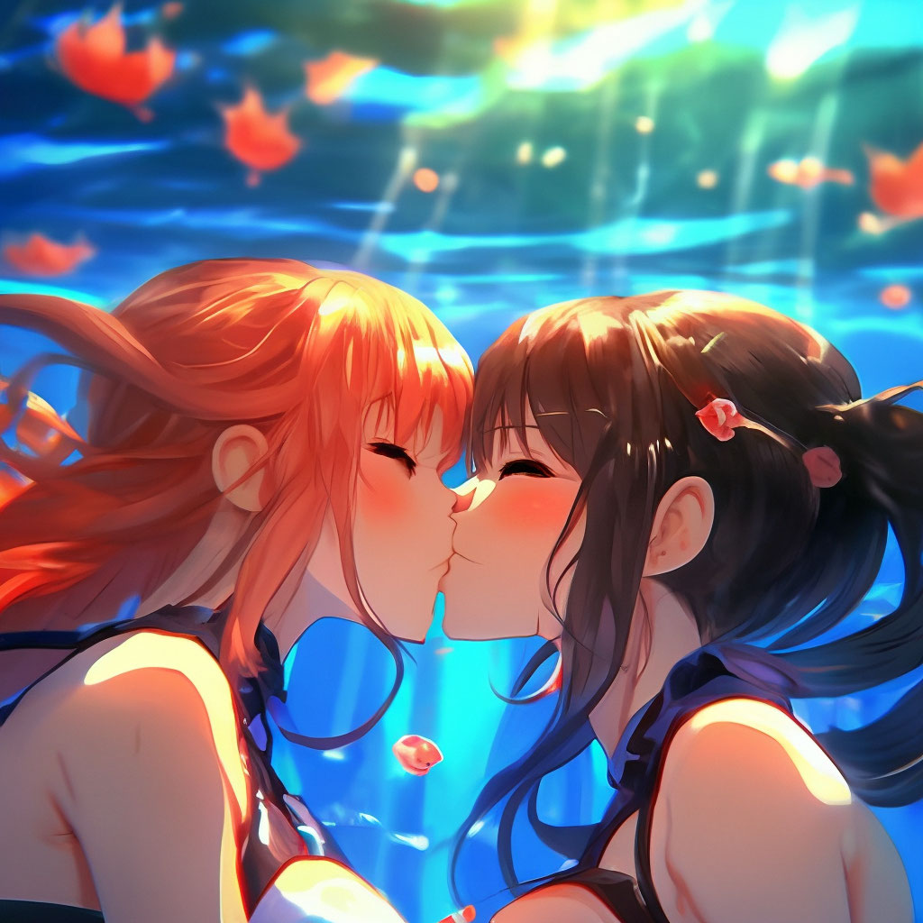 Lustful kiss of two young attractive image created in Shedevrum