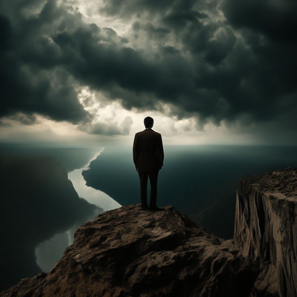 "A formidable man, a man standing on a…" — image created in Shedevrum