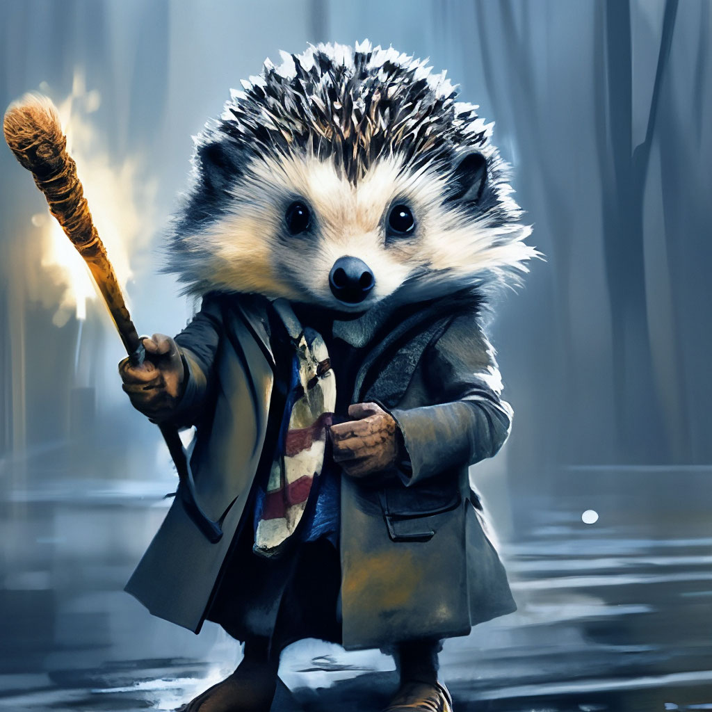"A hedgehog in the fog in the style of…" — image created in Shedevrum
