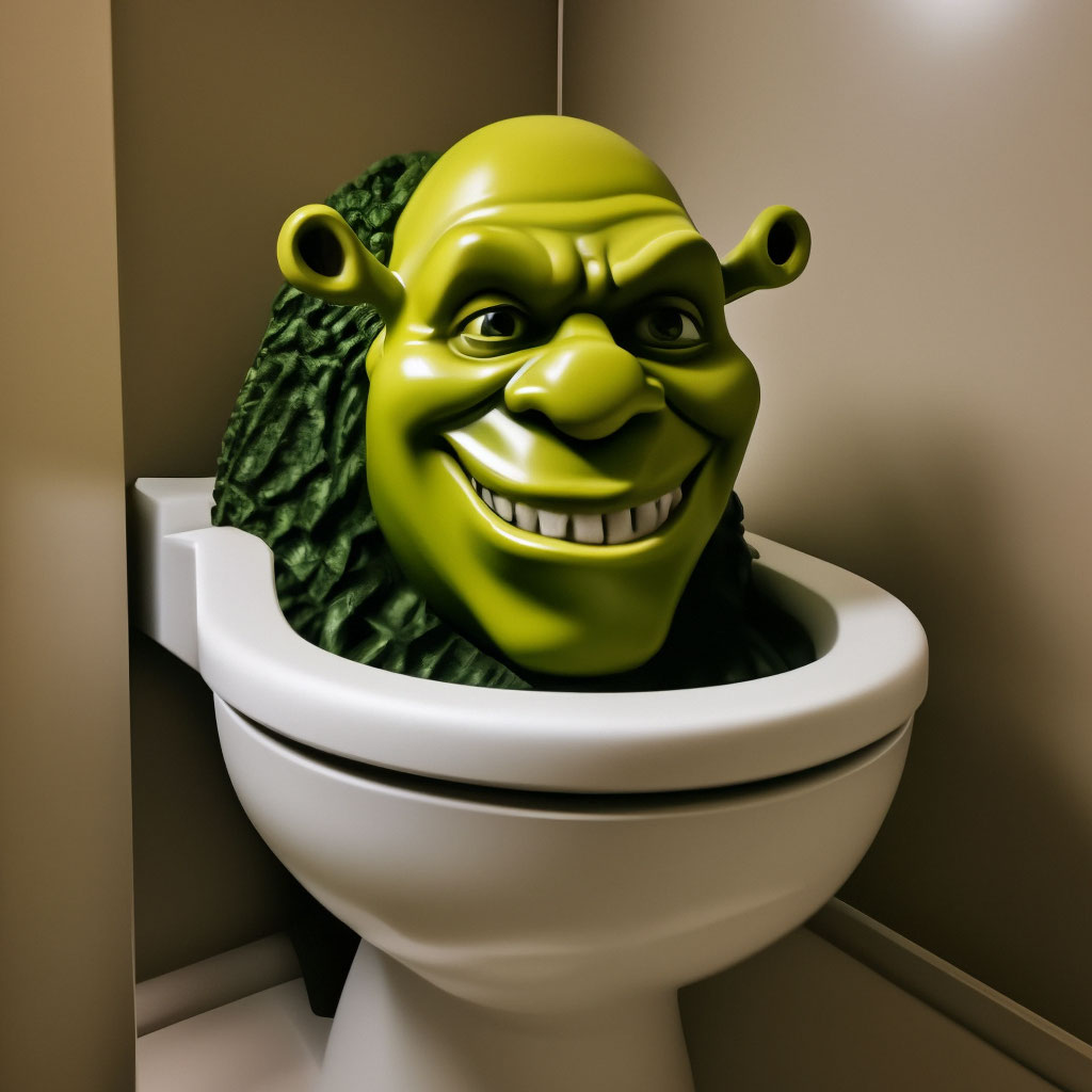 "A toilet bowl in the form of a shrek …" — image created in Shedevrum