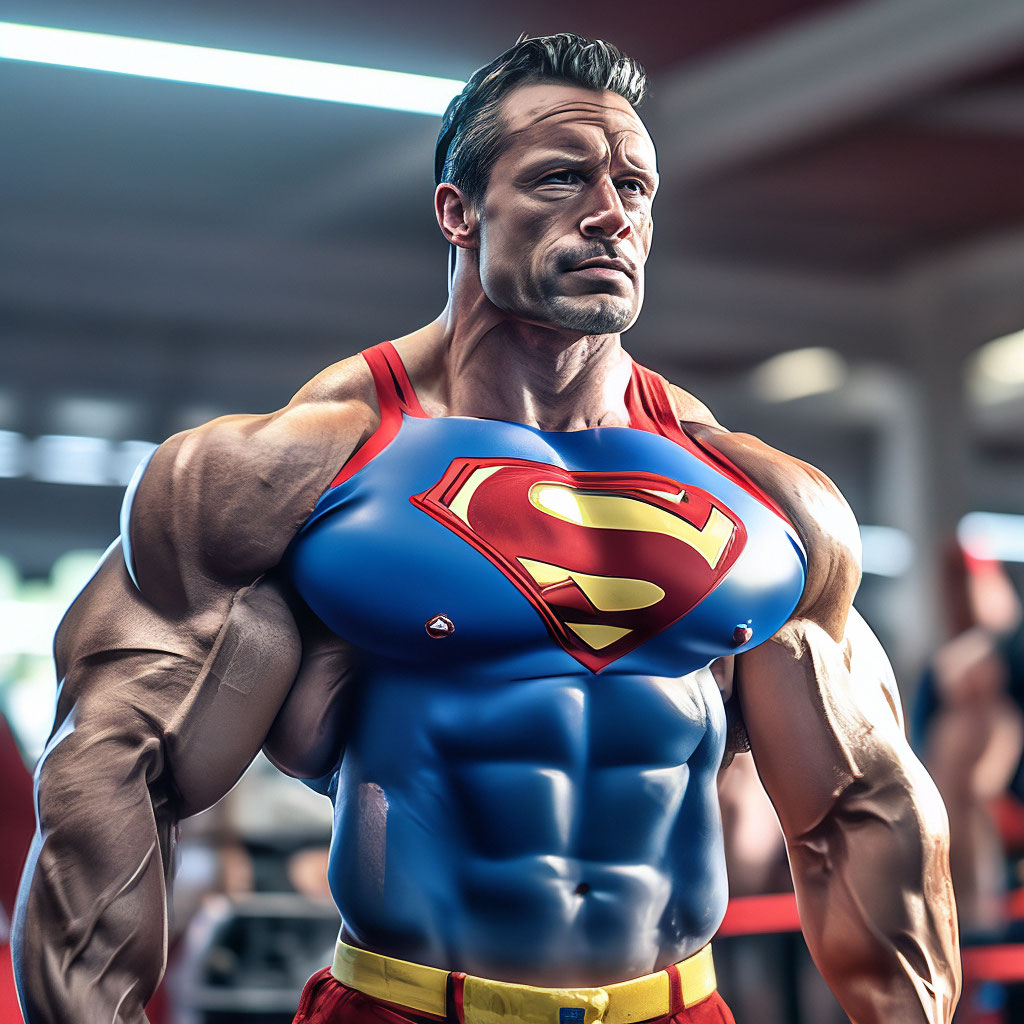 «Superman as a bodybuilder, in a bodybuilding contest, cinematic ...