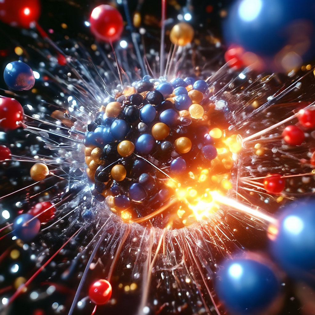 "Colliding neutrinos,particles,electrons,protons,atoms,4k, photorealism ...