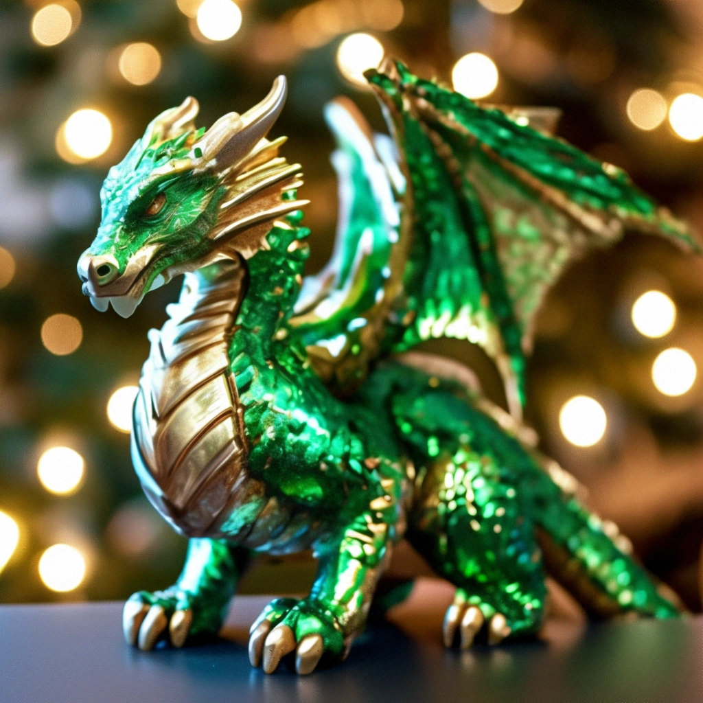 "The elven dragon is green and kind" — image created in Shedevrum