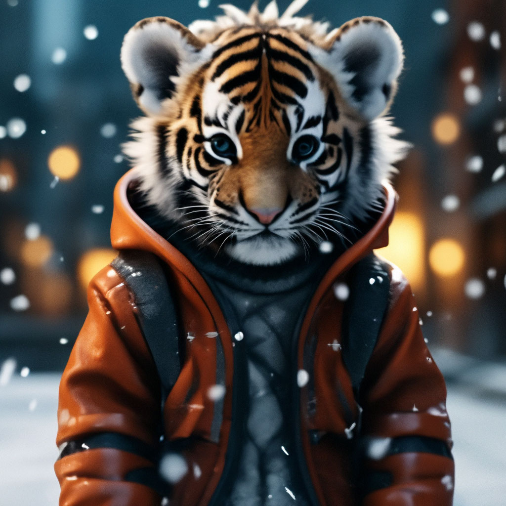 "Tiger cub, baby, in a blouse, snowfall, with very cute, detail, long ...