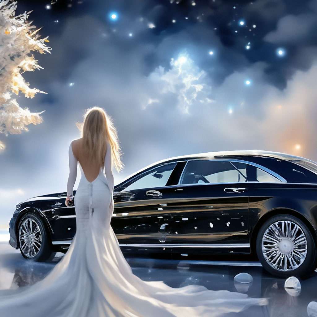 "Mercedes-Maybach, black, girl with long locks of hair + brutal man ...