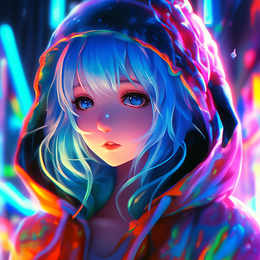 Bright Neon Anime Girl Mysterious Anime Girl With Luminescent Cyan