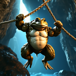 «Pixel game screen, anthropomorphic toad bodybuilder holding on to one ...