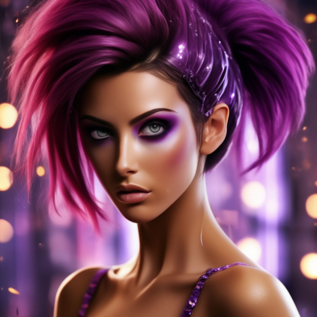 "Futurama Turanga Leela, side view, hight angle shot, glitter, makeup ...