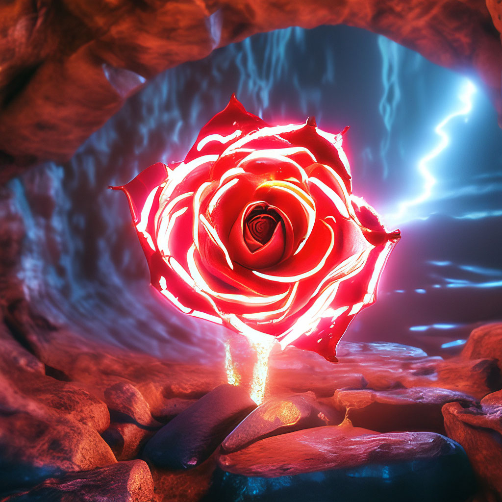 "A realistic scarlet rose flower, a …" — image created in Shedevrum