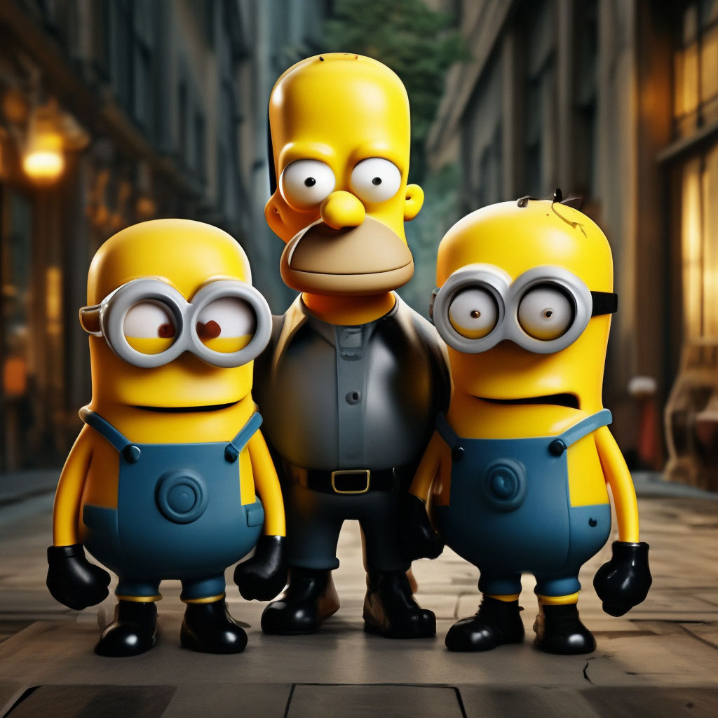 "The Simpsons and Minions" — image created in Shedevrum