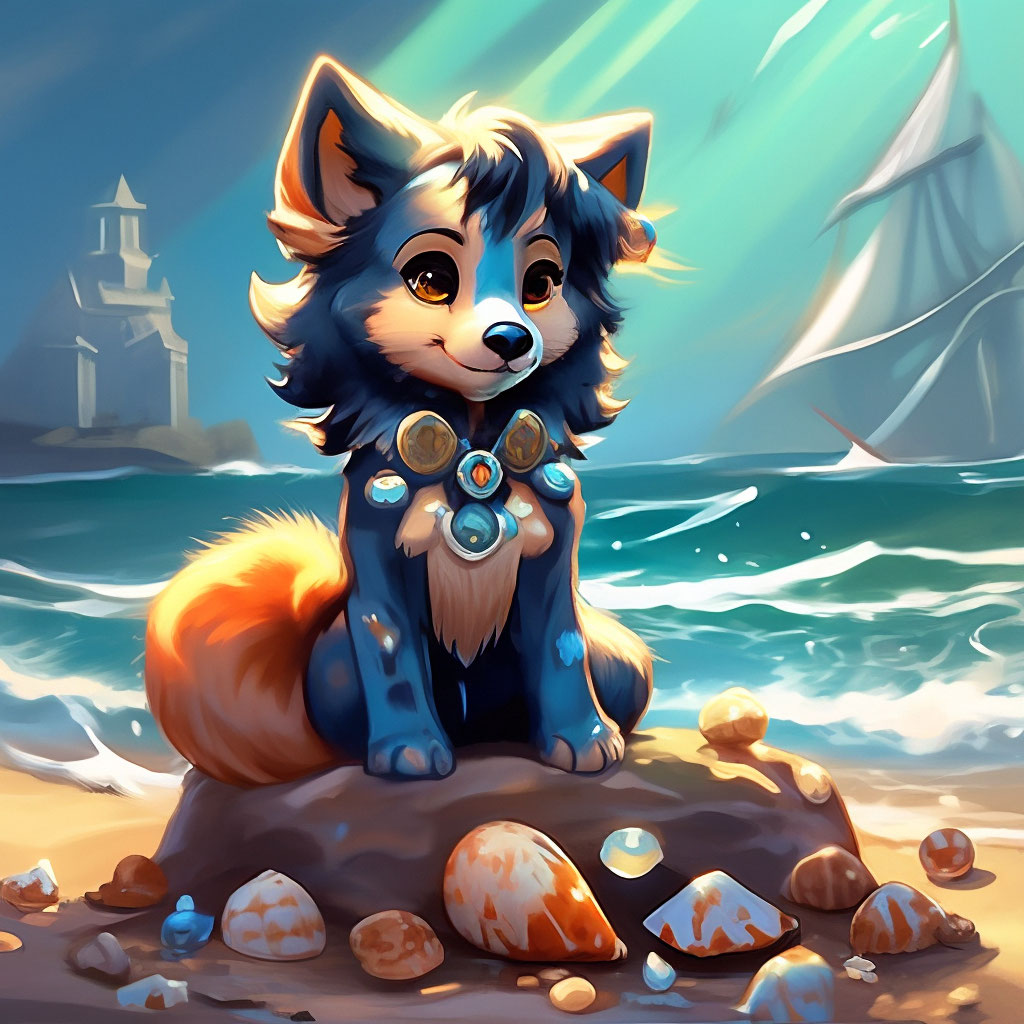 "Bright furry anthro dog sea breeze …" — image created in Shedevrum