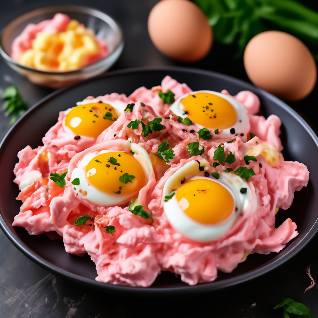 "Pink scrambled eggs" — image created in Shedevrum